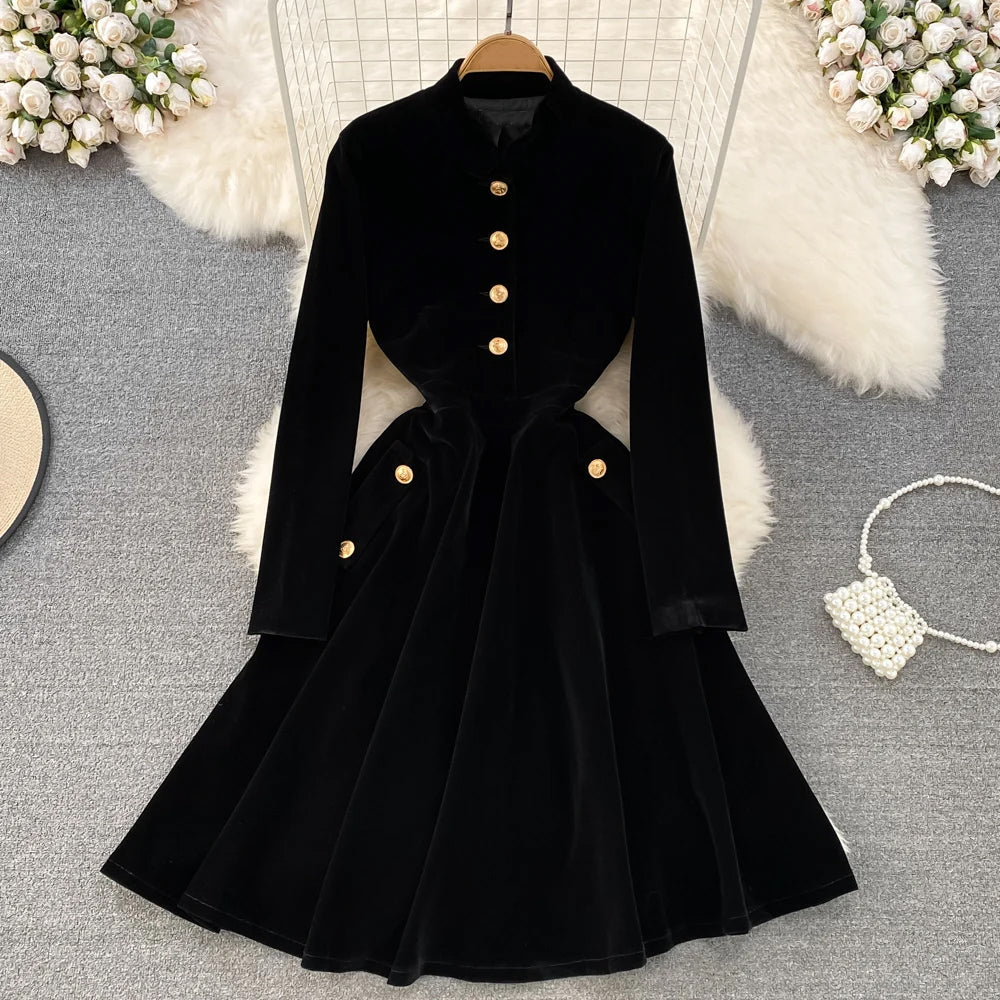Women's Elegant Velvet Dress – Gothic Mist